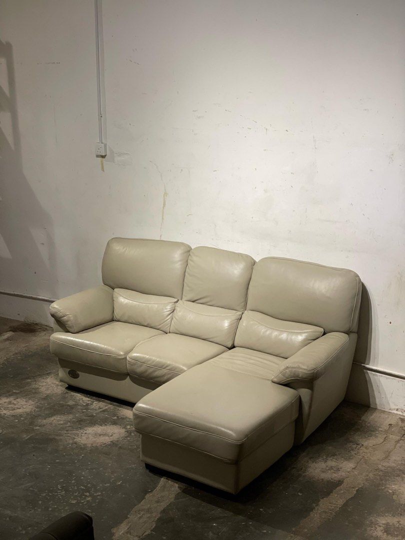 Beige Leather Sectional Sofa with Chaise Lounge, Furniture & Home ...