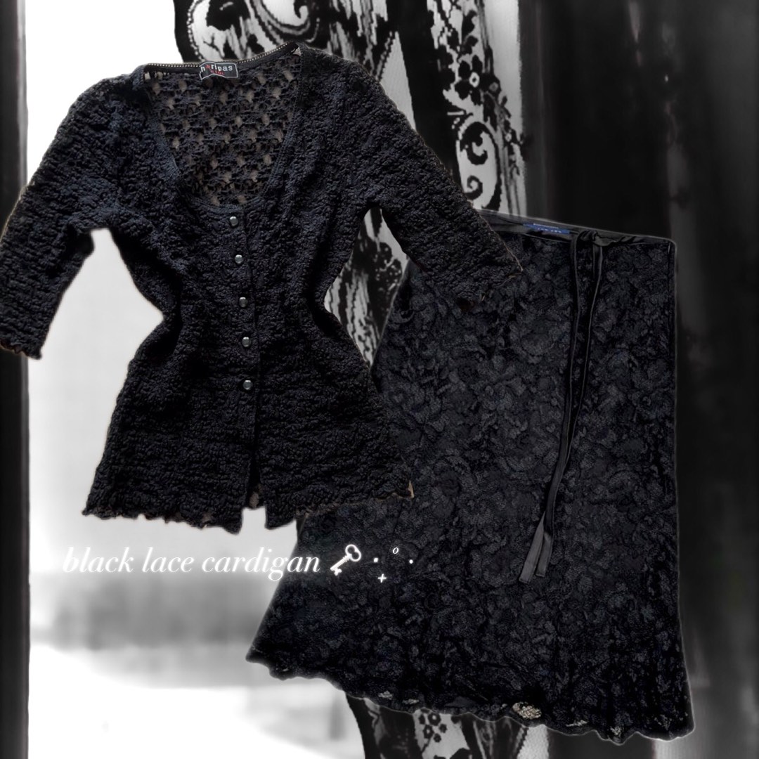 black gothic lace cardigan outer renda brukat hitam goth grunge fairy ...
