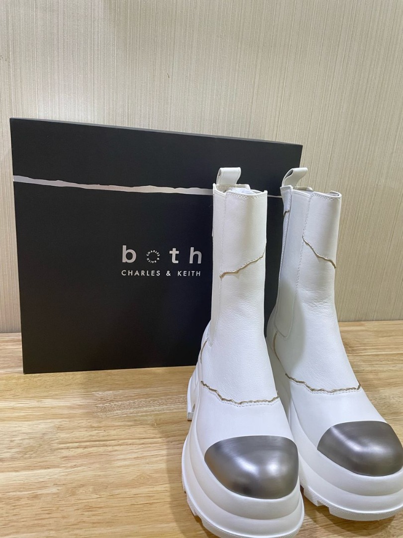 Charles & Keith Chelsea Boots - White, Women's Fashion, Footwear, Boots ...