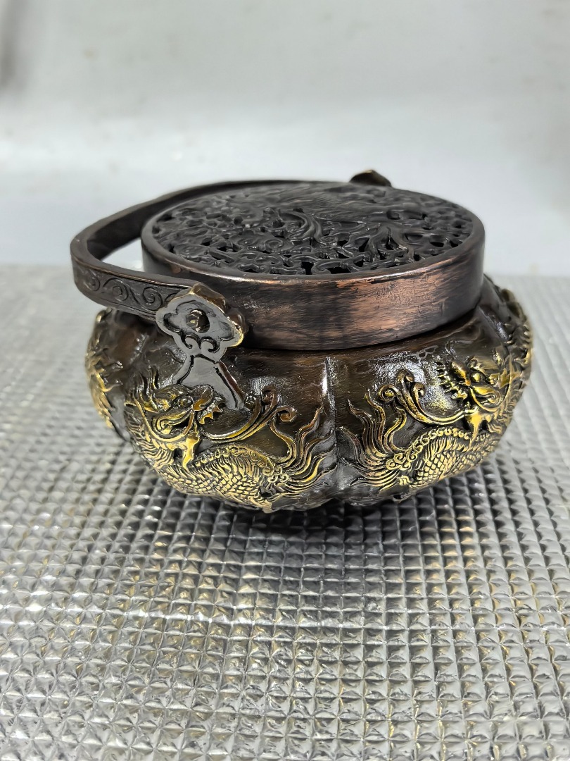 Chinese traditional collection of bronze ware, hexagonal unicorn hand ...