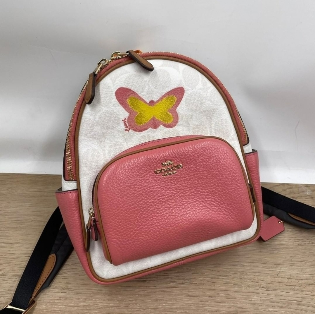 Coach C8257 Mini Court Double Zip Backpack in Chalk Signature Coated ...