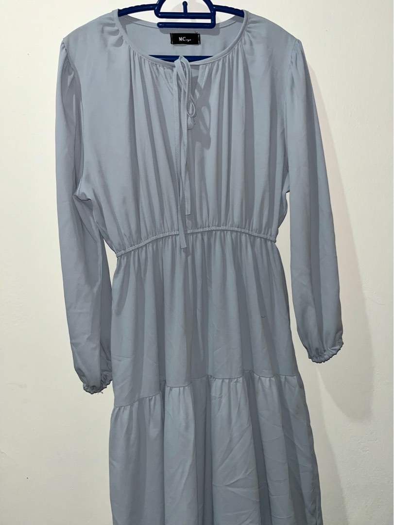 Coquette Tiered Dress Ash Blue Stone Blue Free Soze, Women's Fashion ...