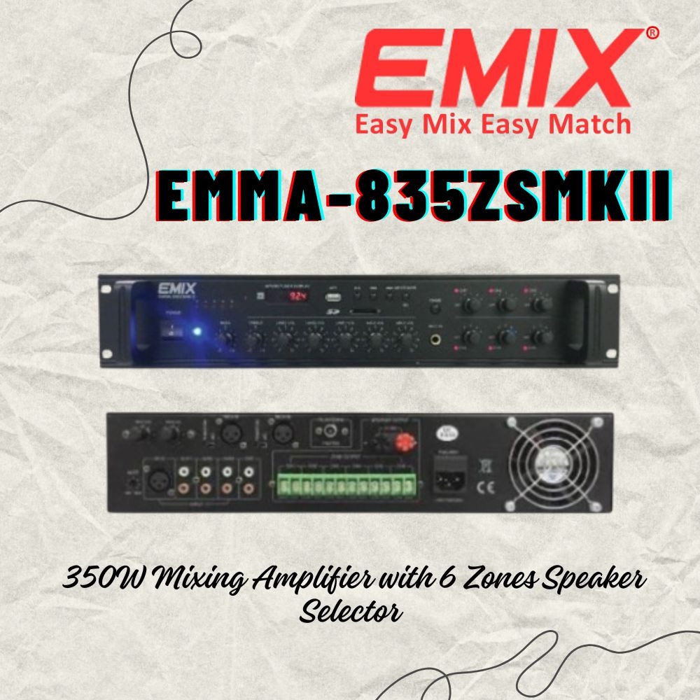 EMIX EMMA-835ZSMKII 350W Mixing Amplifier with 6 Zones Speaker Selector ...