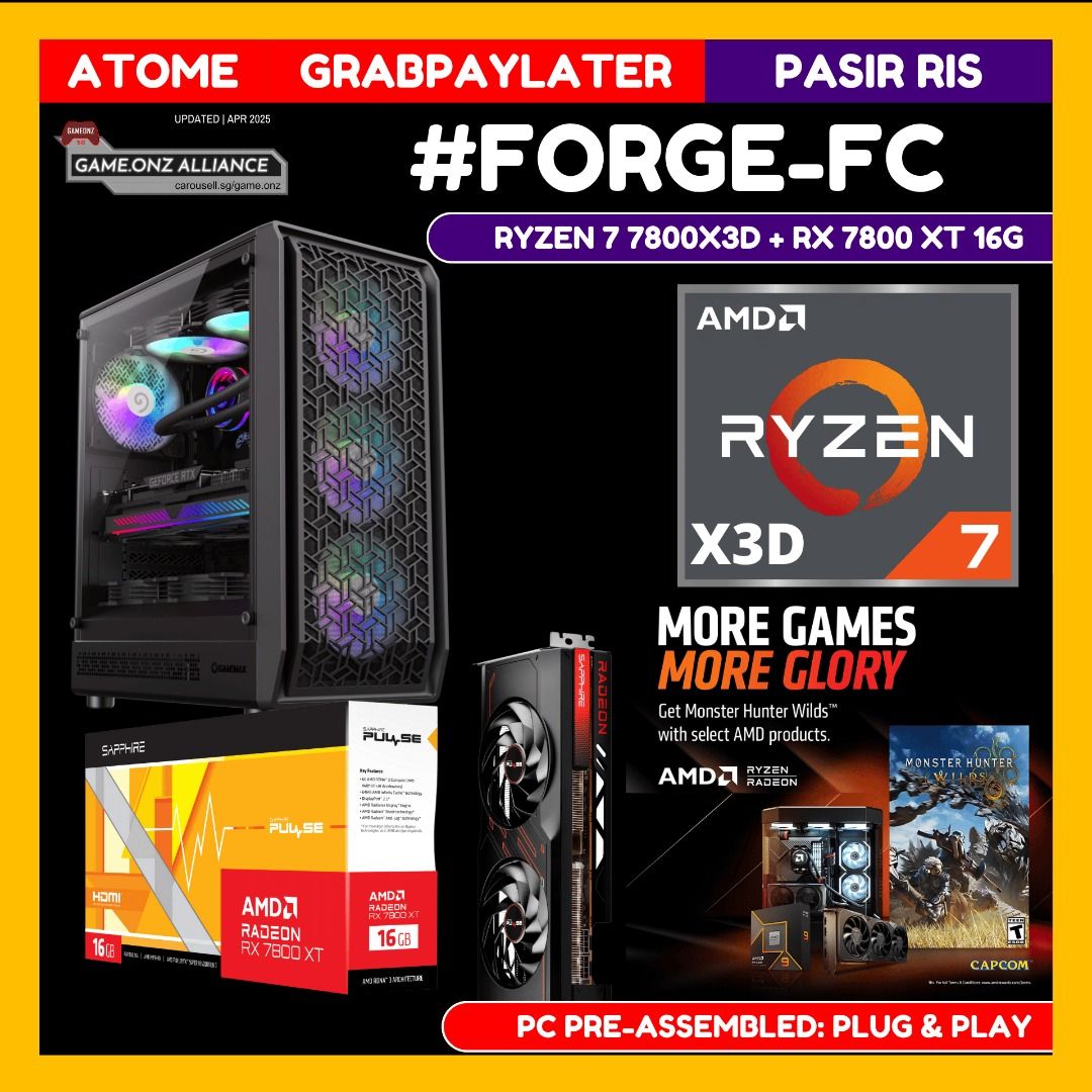 #FORGE-FC | AMD RYZEN 7 7800X3D GAMING PC WITH SAPPHIRE RX 7800 XT 16G FULLY ASSEMBLED CUSTOM PC ...
