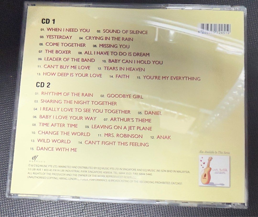 Love Acoustic 發燒極品二重唱 2CD 極新淨 98%新 e q music 兩位男歌手自彈自唱出三十首永恆經典金曲包括 ...