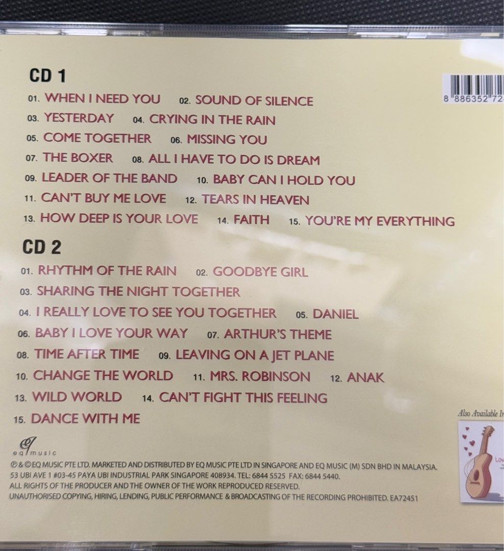 Love Acoustic 發燒極品二重唱 2CD 極新淨 98%新 e q music 兩位男歌手自彈自唱出三十首永恆經典金曲包括 ...