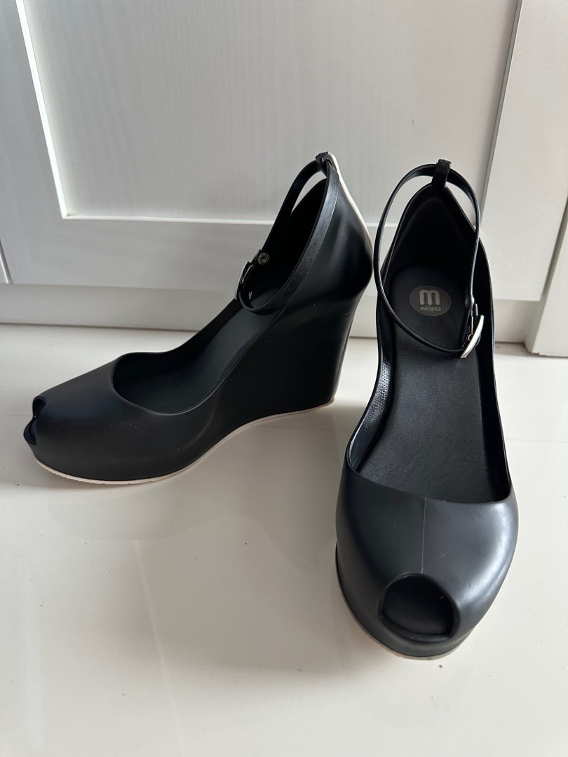 Melissa black wedges, Women's Fashion, Footwear, Wedges on Carousell