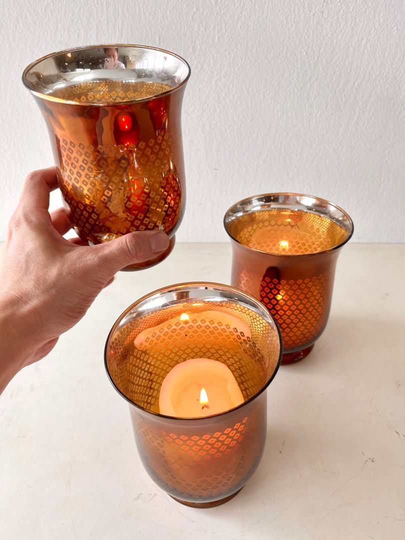 Pack of 3 units Copper Gold Block Candle Holder vase bunga Raya ...