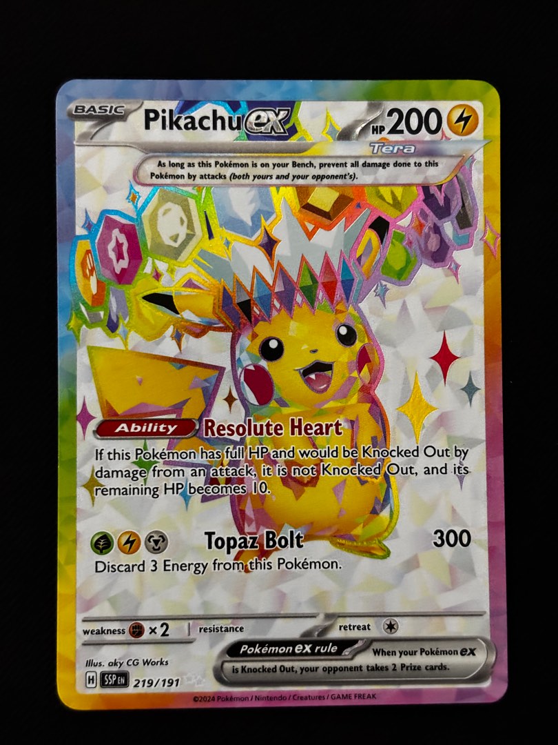 Pikachu ex surging sparks, Hobbies & Toys, Toys & Games on Carousell