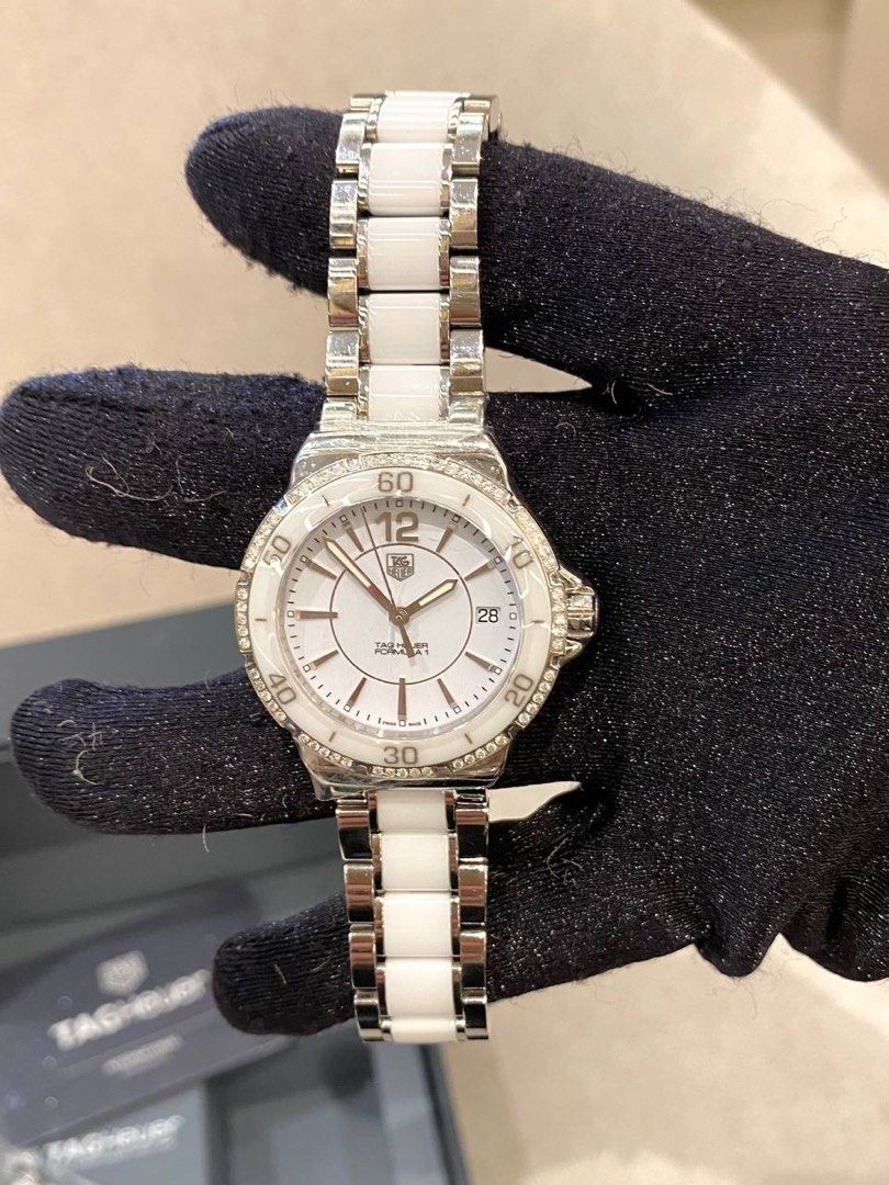 TAG HEUER LADY FORMULA 1 DIAMOND BEZEL WHITE CERAMIC 37MM QUARTZ YEAR ...