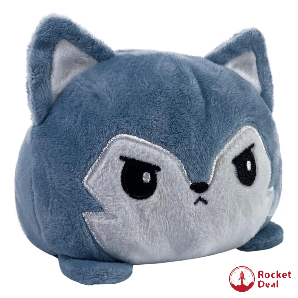 TeeTurtle | The Original Reversible Wolf Plushie | Patented Design | Gray | Happy + Angry | Show ...