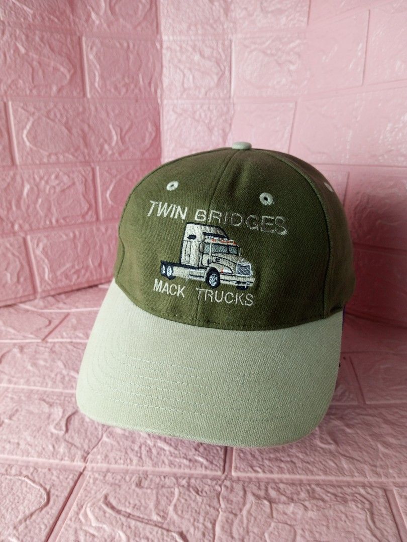 Topi Two Tone Twin Bridges Mack Trucks Cap Snapback Embroidered Warna Hijau Zaitun dan Krem ...
