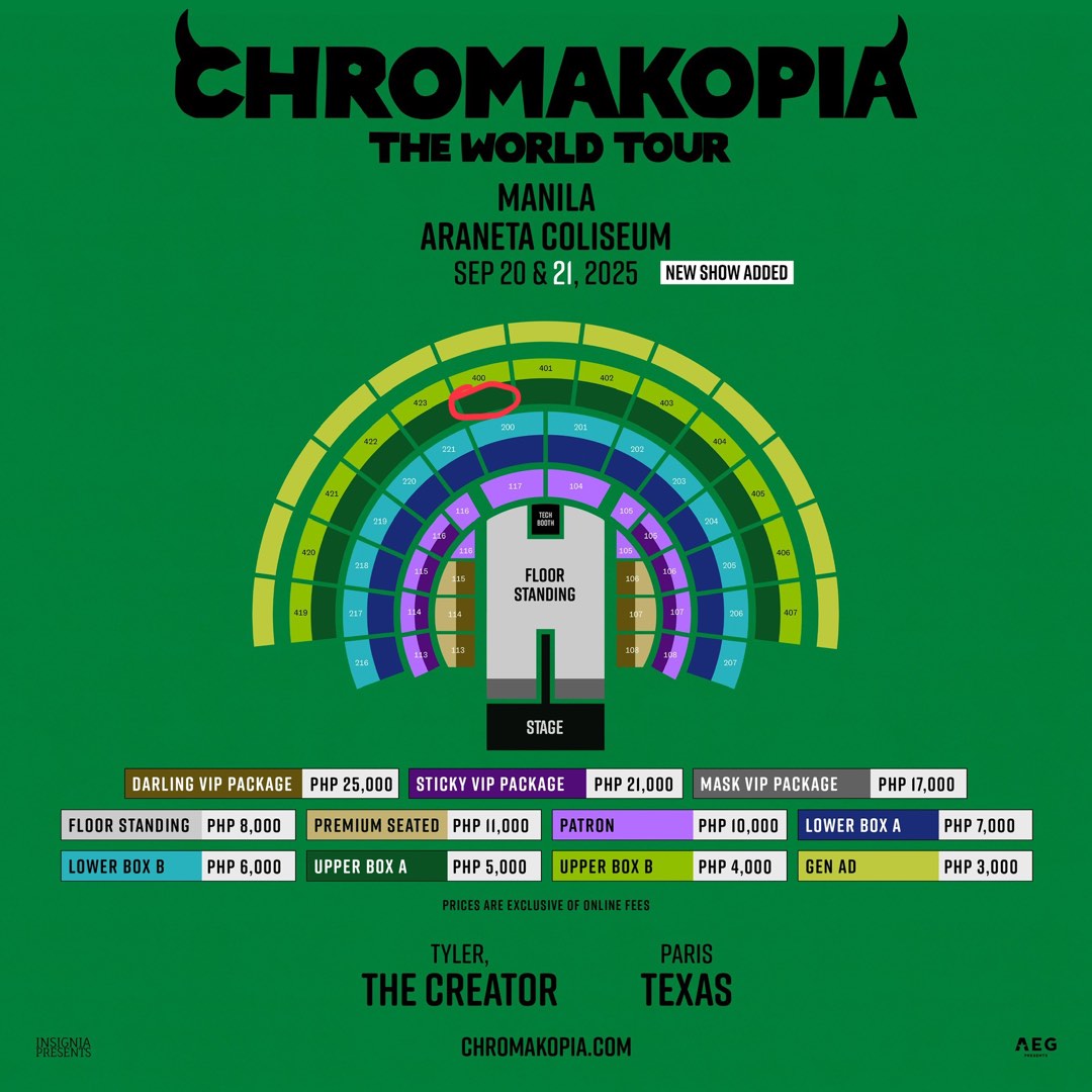 [UBA 400] Day 2 - two adjacent seats Tyler the Creator Chromakopia ...