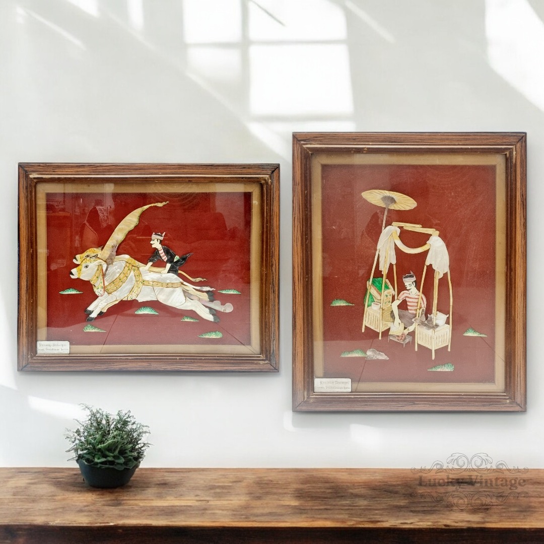 Vintage Sepasang Pajangan Dinding Mother Of Pearl Karapan Sapi and ...