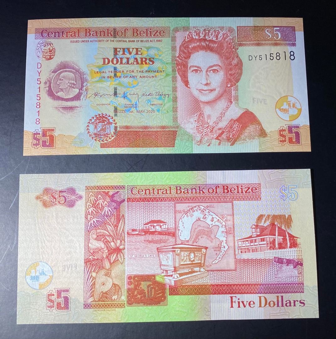 伯利兹 Belize 5 Dollars (1999-2020 Queen Elizabeth II Version) UNC 100% ...