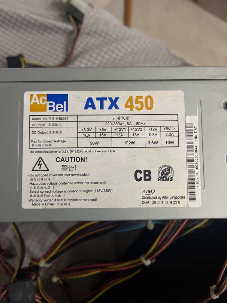 Ac Bel ATX 450 CPU power supply, Computers & Tech, Parts & Accessories ...