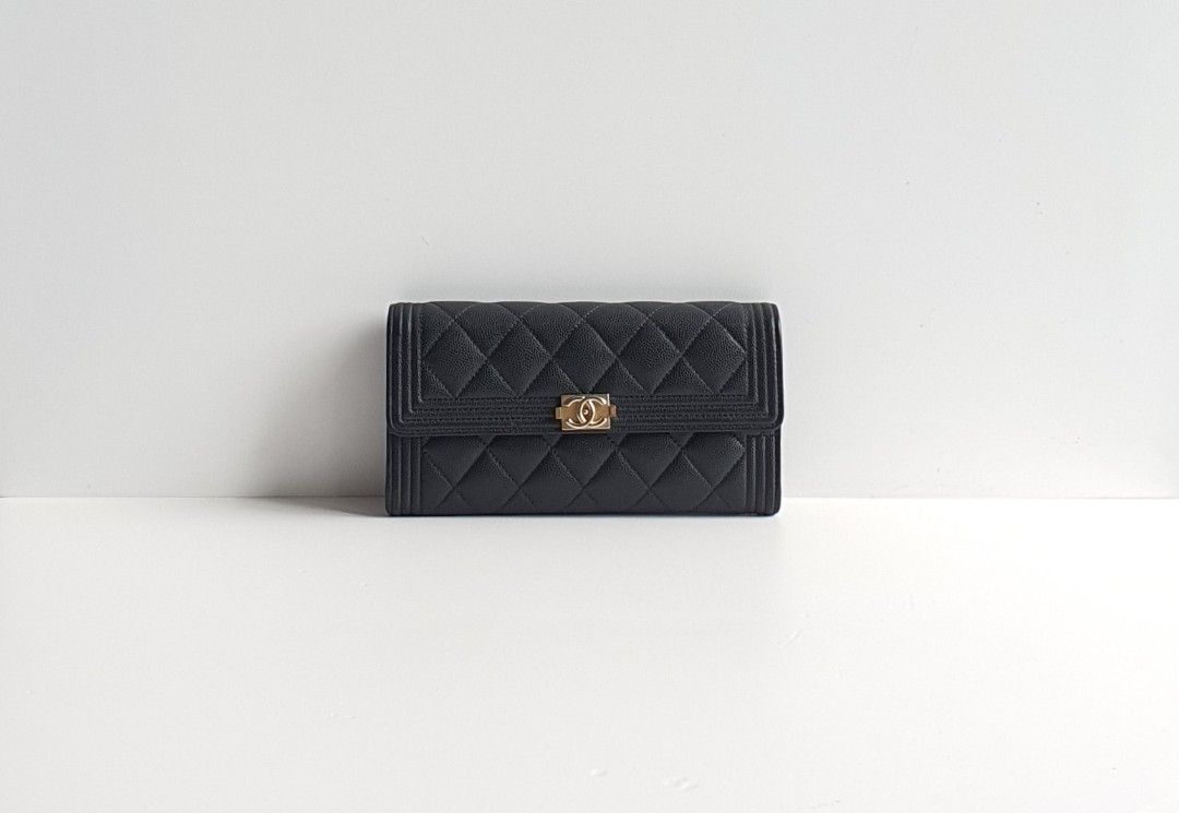 Authentic Cha nel Boy Sarah Wallet Black Caviar Gold Hardware, Luxury ...