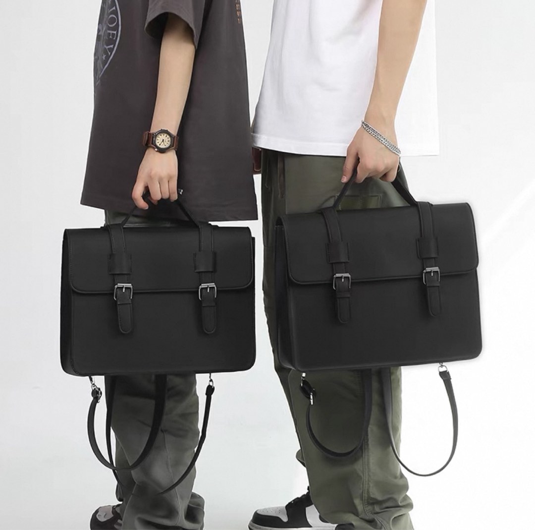 Black fake leather sling bag briefcase messenger bag jirai kei jfashion ...