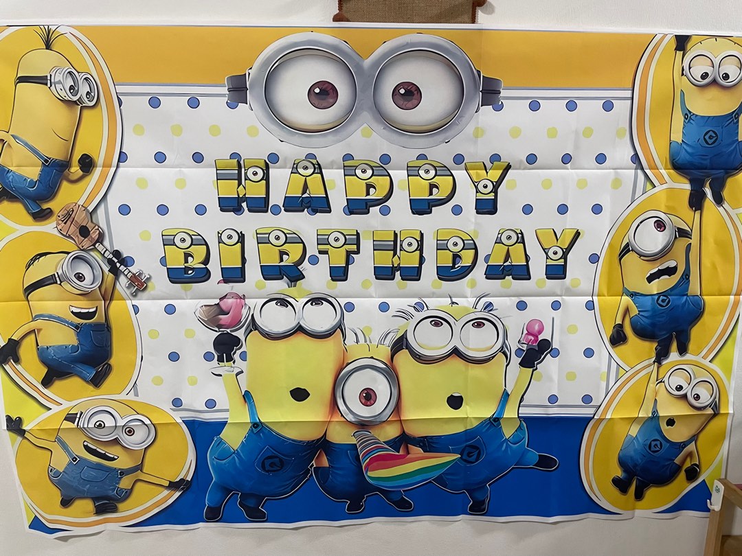 Brand new minion theme birthday banner, Hobbies & Toys, Stationery ...