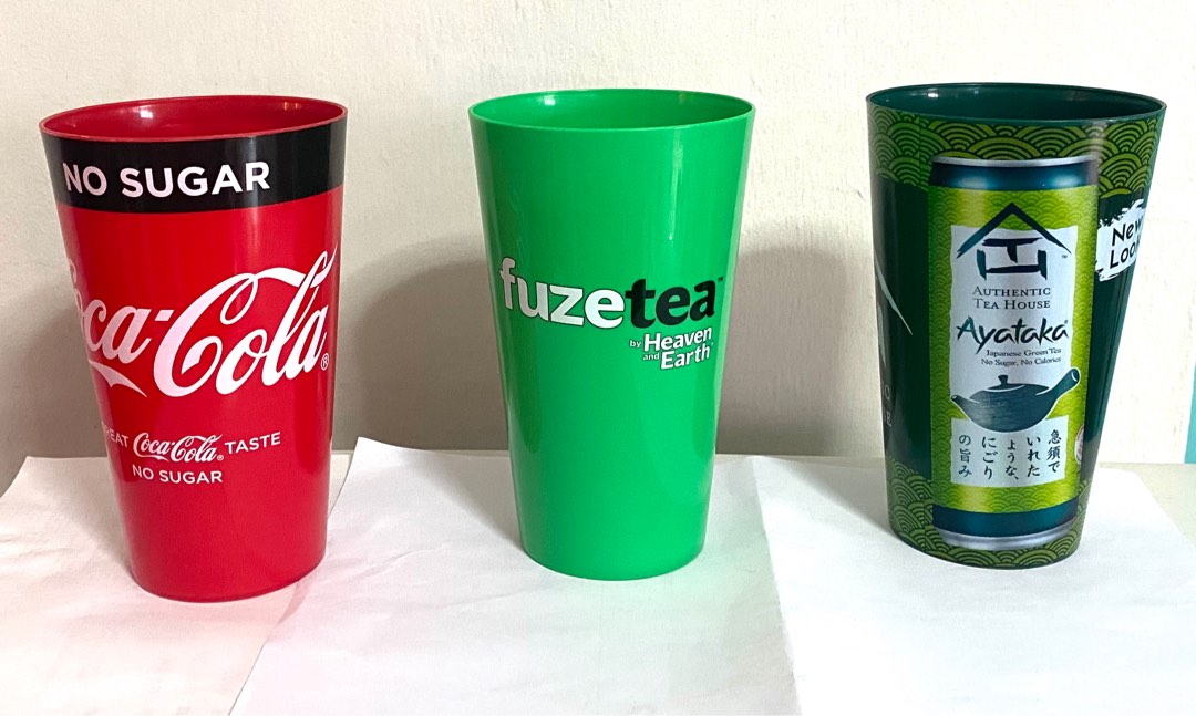 Coca Cola coke fuse tea Ayataka plastic cups set of 3, Furniture & Home ...