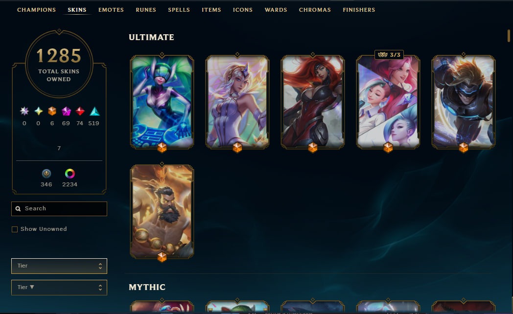 Collector League of Legends Account FULL PAX, BLACK ALISTAR, YOUNG RYZE ...
