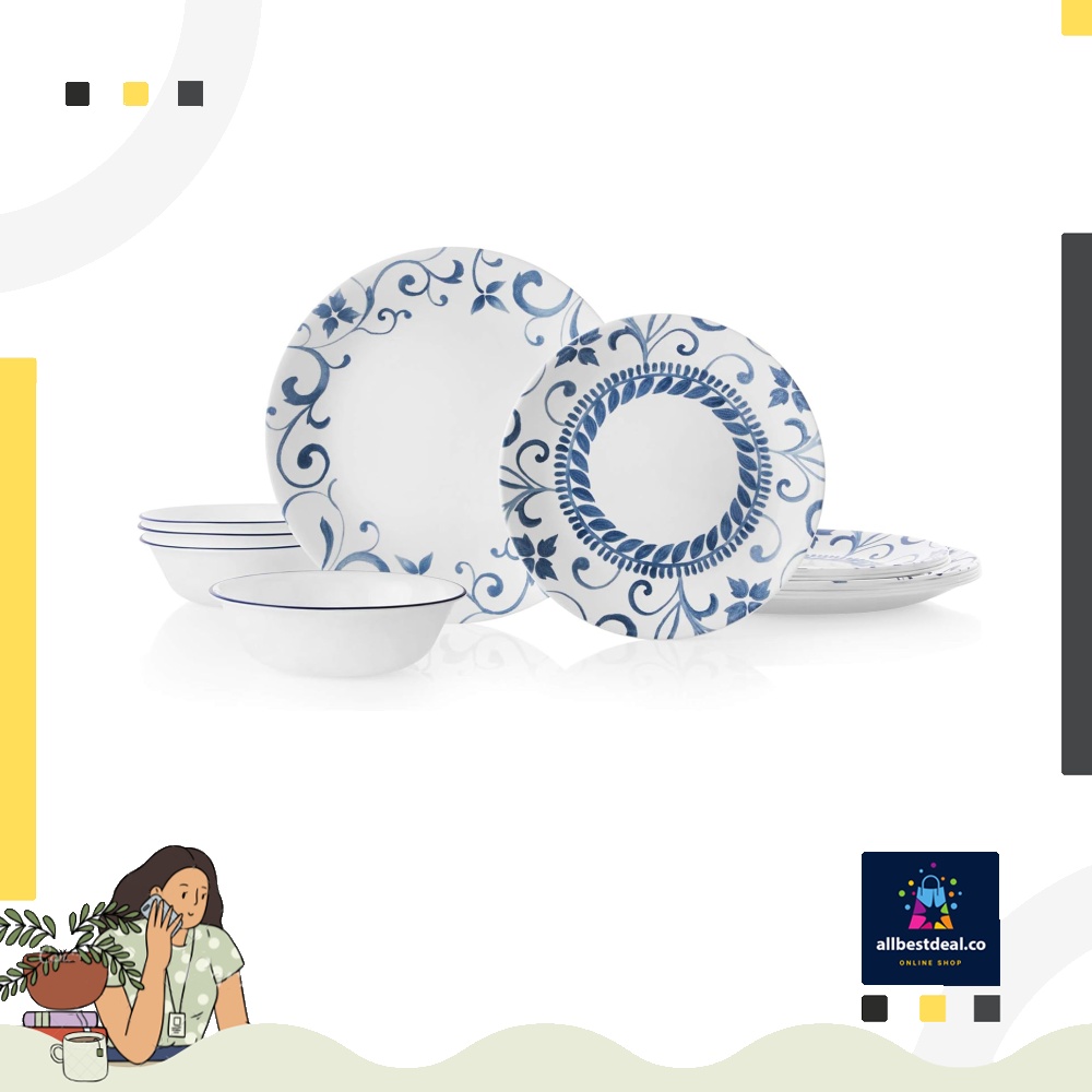 Corelle 12-Piece Dinnerware Set Service for 4, Chip Resistant, Glass ...