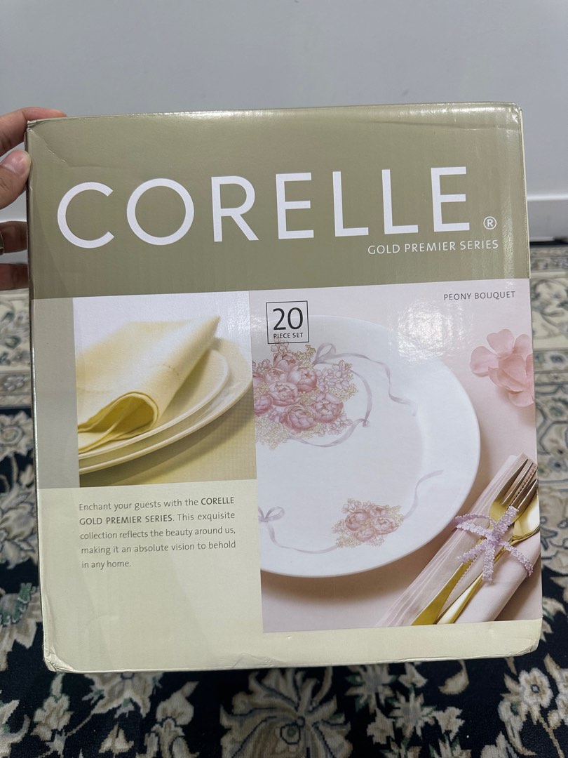 Corelle Gold Premier Series Peony Bouquet 20pc Dinner Set, TV & Home ...