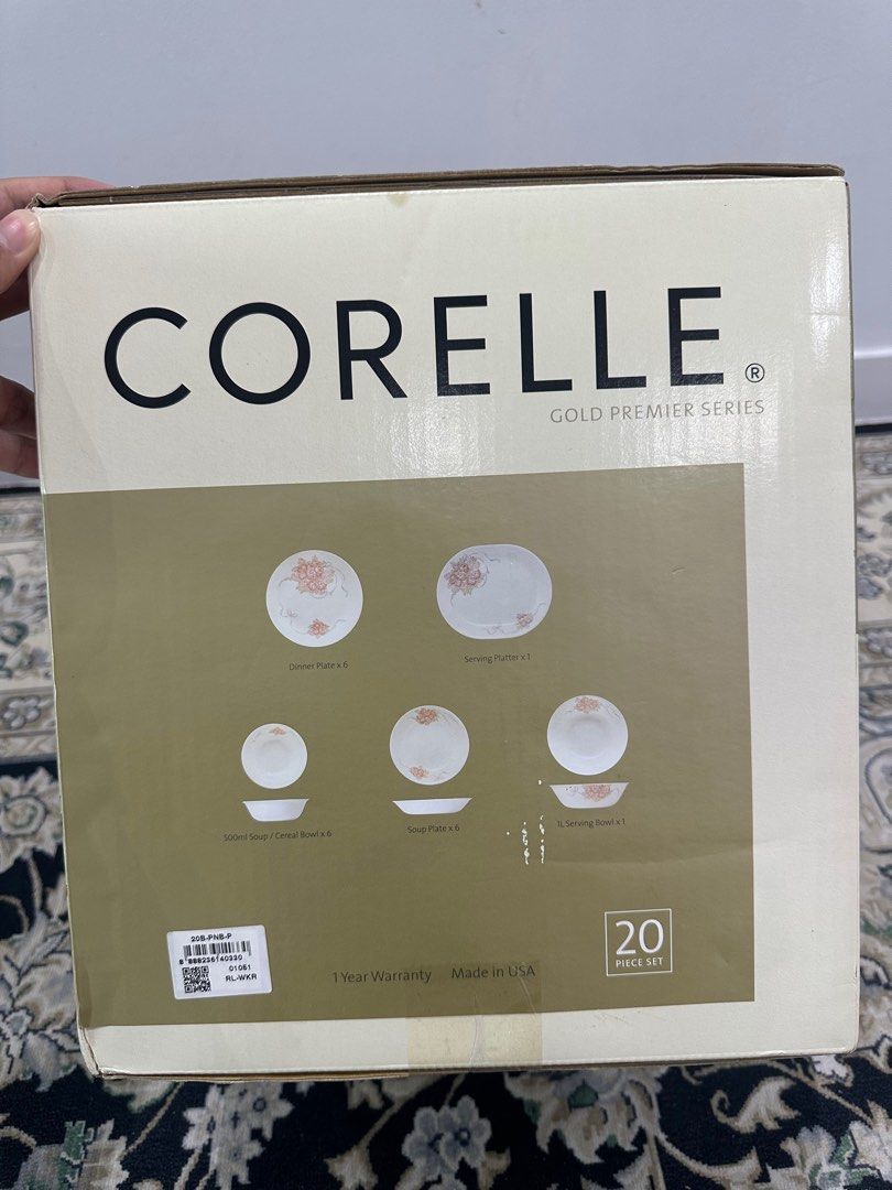 Corelle Gold Premier Series Peony Bouquet 20pc Dinner Set, TV & Home ...
