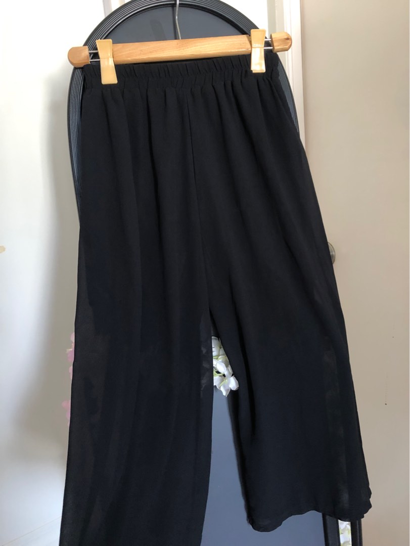 Flowy See-through Wide Leg Tokong Pants, Women's Fashion, Bottoms ...