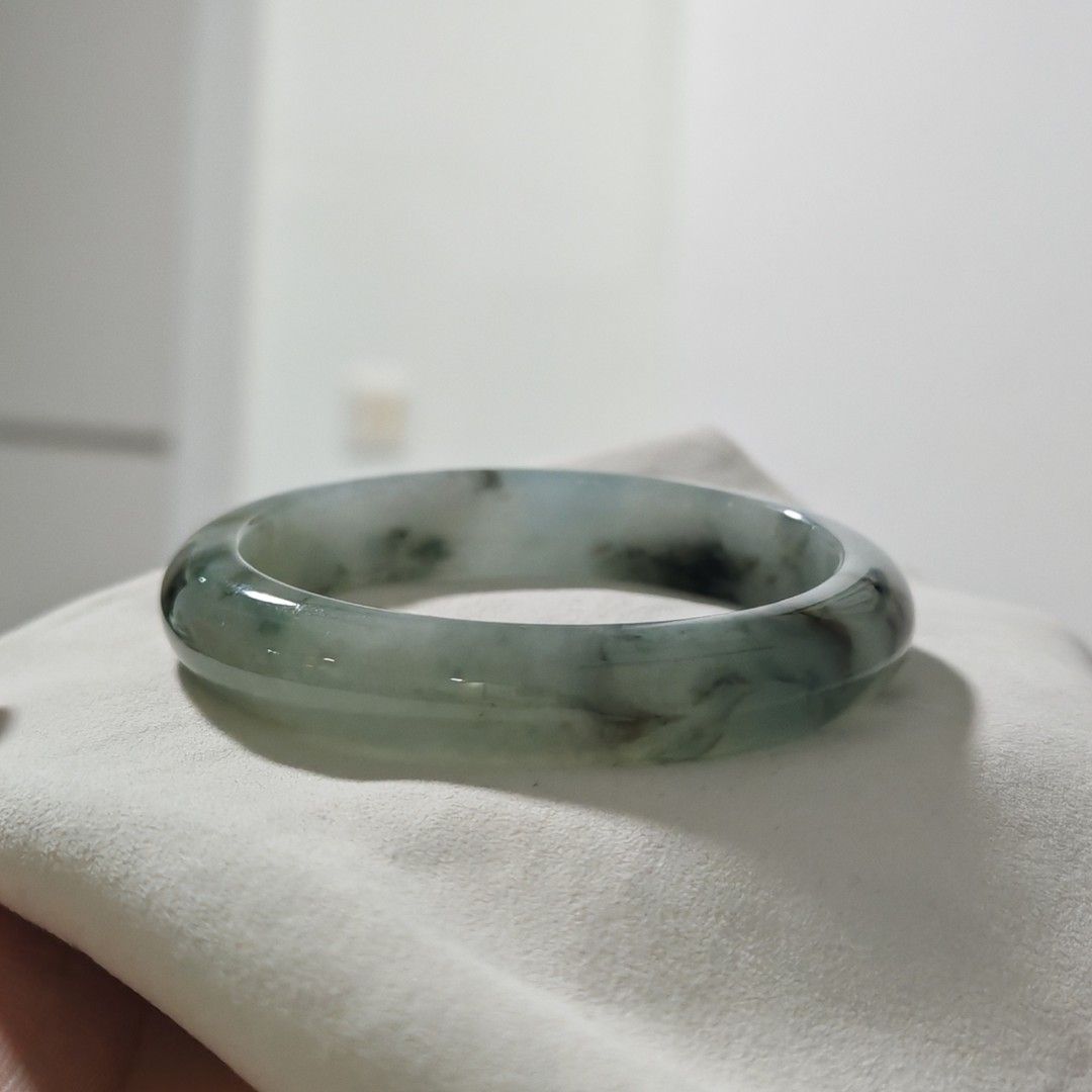 Grade A Burmese JADE Green Black flowers bangle #15, Women's Fashion ...