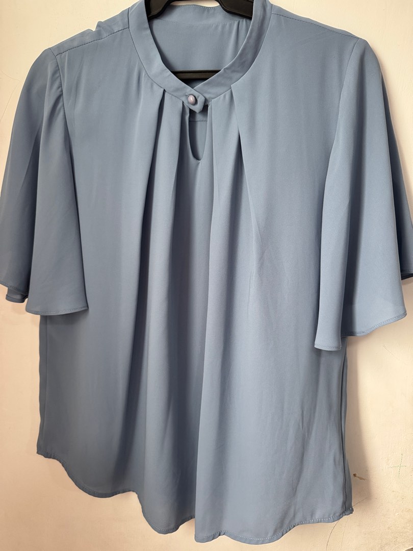 Greyish blue office top, Women's Fashion, Tops, Blouses on Carousell