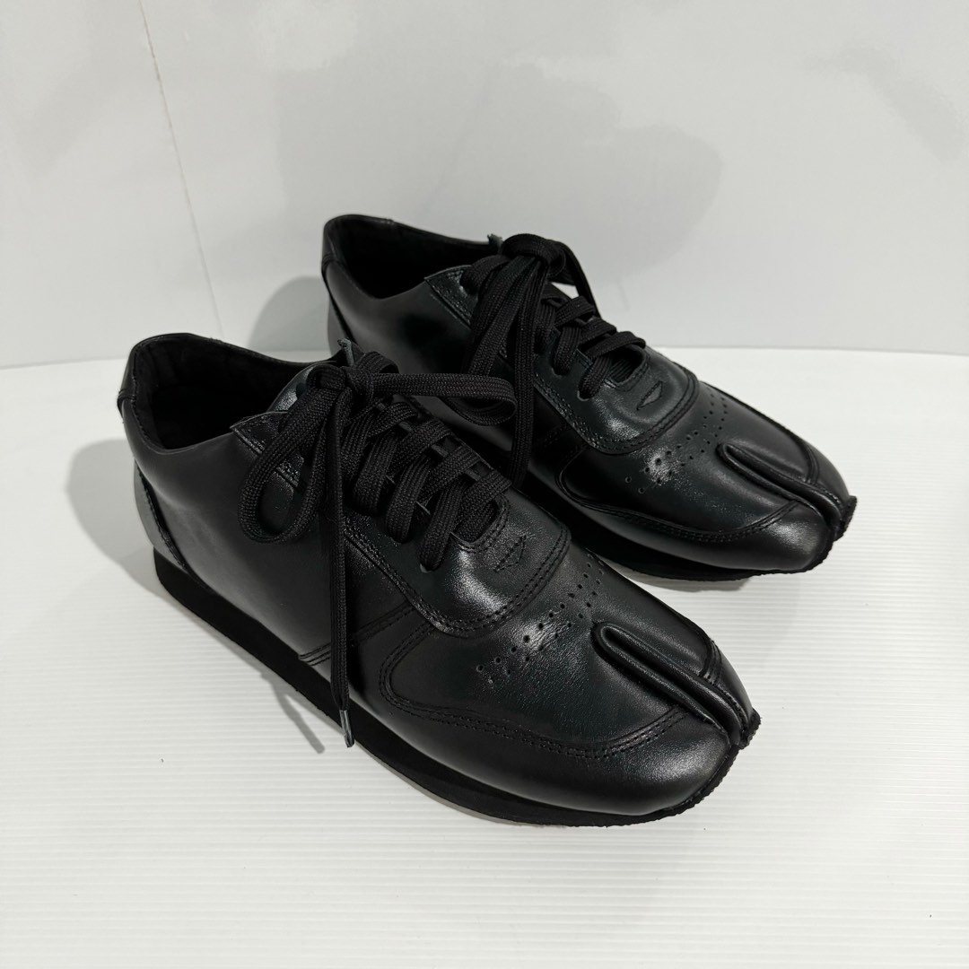 HRG NETT new black leather tabi sneakers size 40 unisex split toe shoes ...