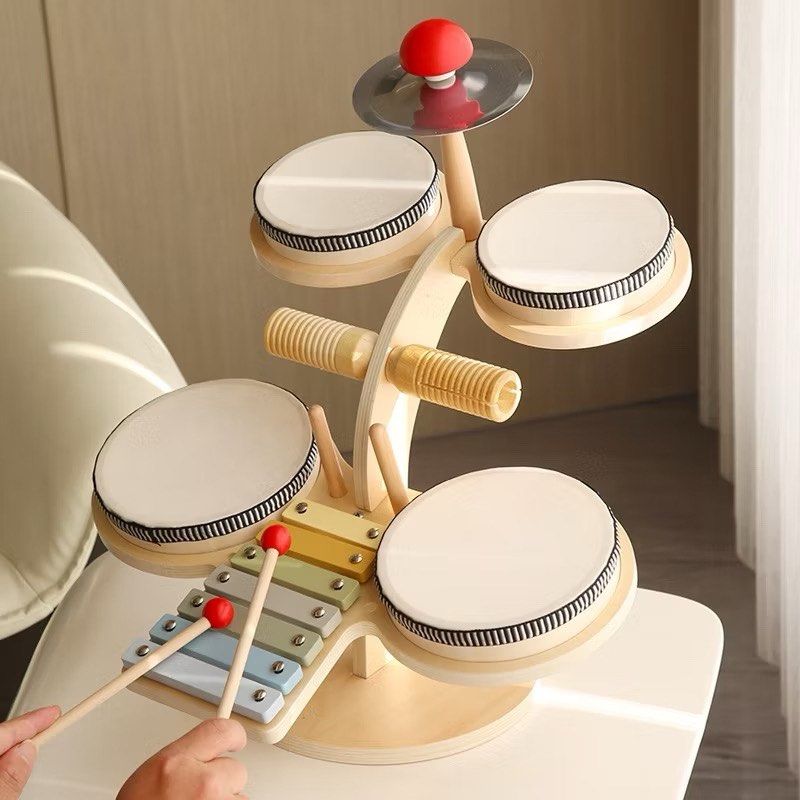 Kid wooden drum stand set, Hobbies & Toys, Toys & Games on Carousell