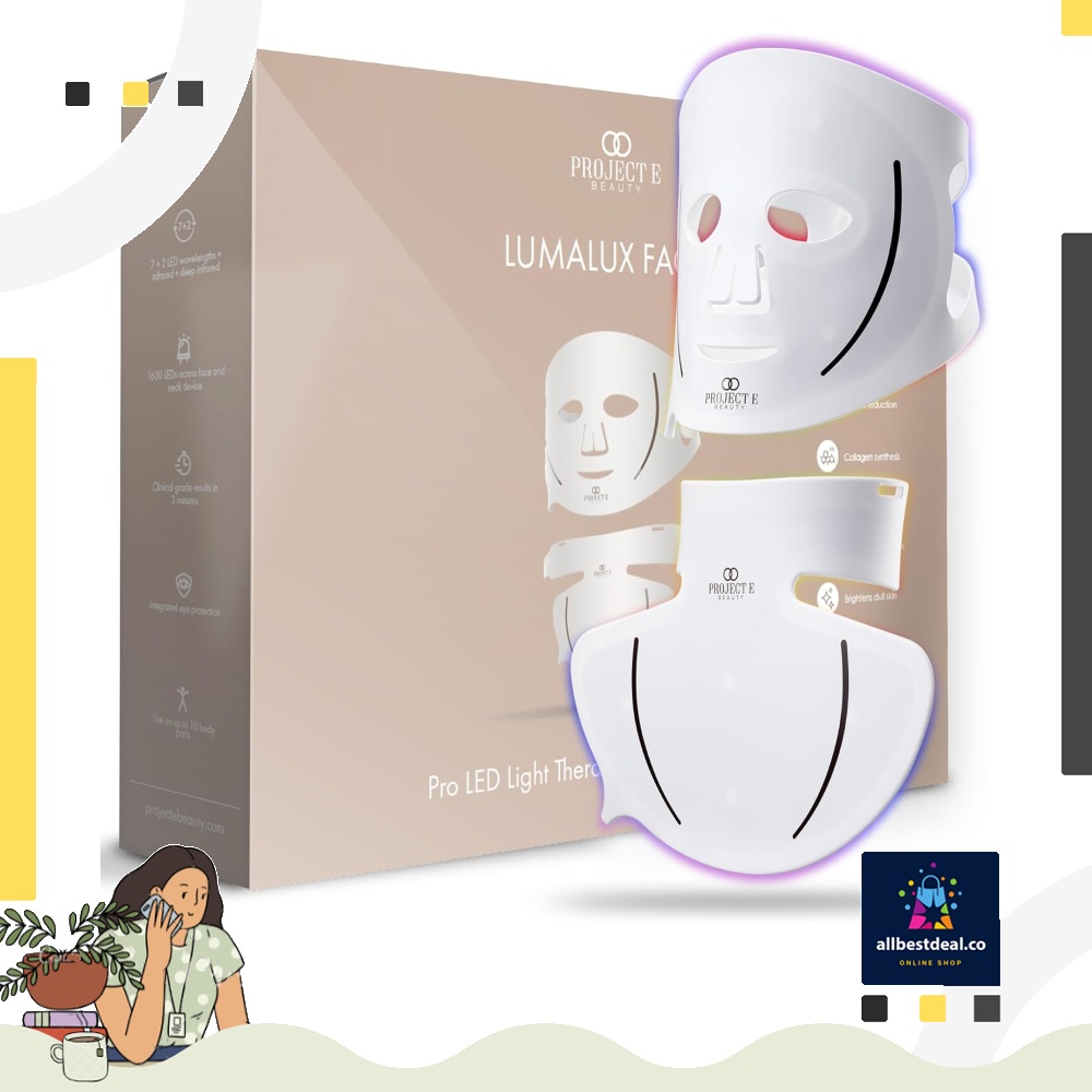 Lumalux Face+ | Pro LED Light Therapy Face & Neck Mask by Project E ...