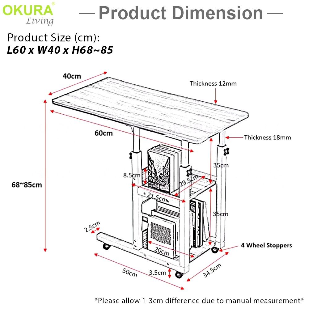 OKURA Moveable C Shape Adjustable Height Lifting Laptop Table Computer ...