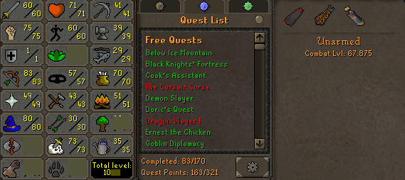 OSRS 60 ATT 75 STR 49 PRAYER Starter pure with INFERNAL, QUIVER, MA2 ...