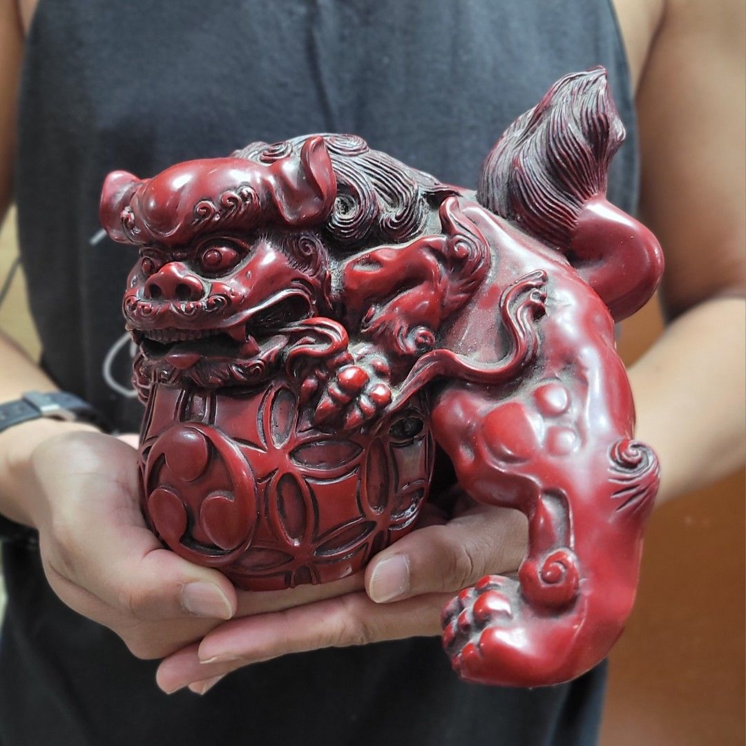 Pair of Red blood stone/resin Heavy & Big Foo Dog (Guardian shishi ...