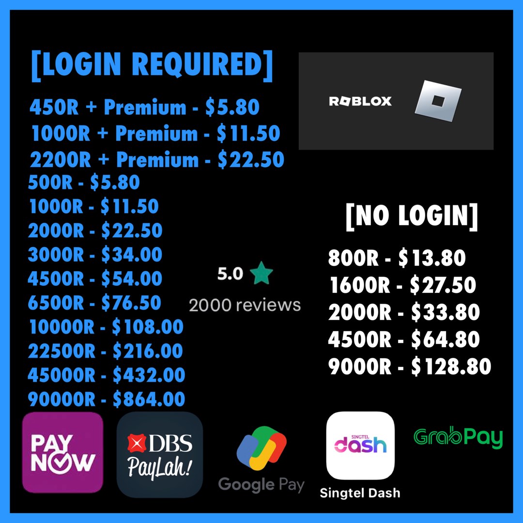 ROBLOX ROBUX| RBX GIFT CARD| ROBUX TOP UP| ROBLOX PREMIUM PASS, Video Gaming, Gaming Accessories ...