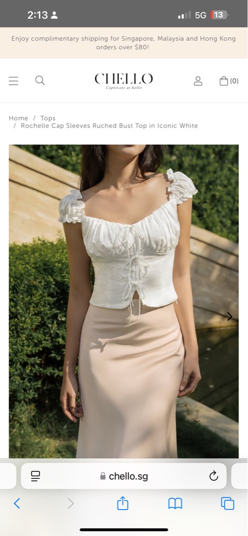 ROCHELLE CAP SLEEVES RUCHED BUST TOP IN ICONIC WHITE, Women's Fashion ...