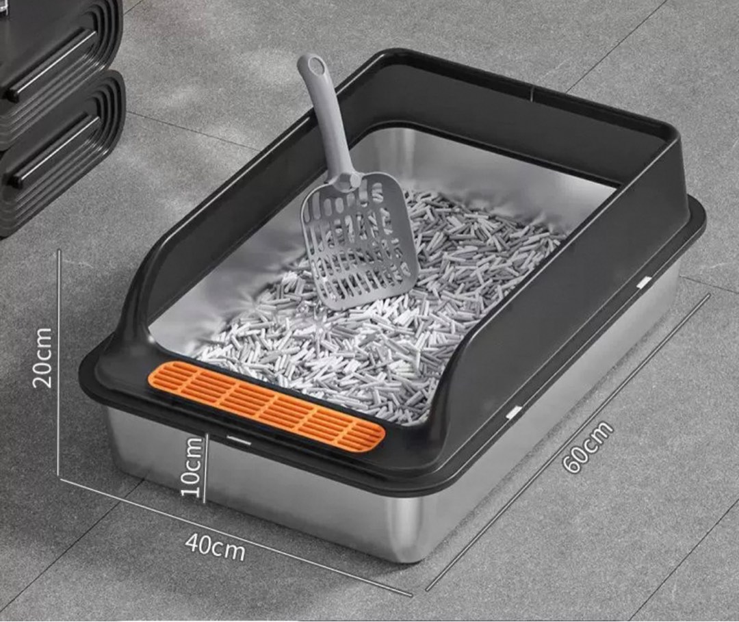 Stainless Steel Cat Litter Box 60 x 40 x 20cm Black Orange, Pet ...