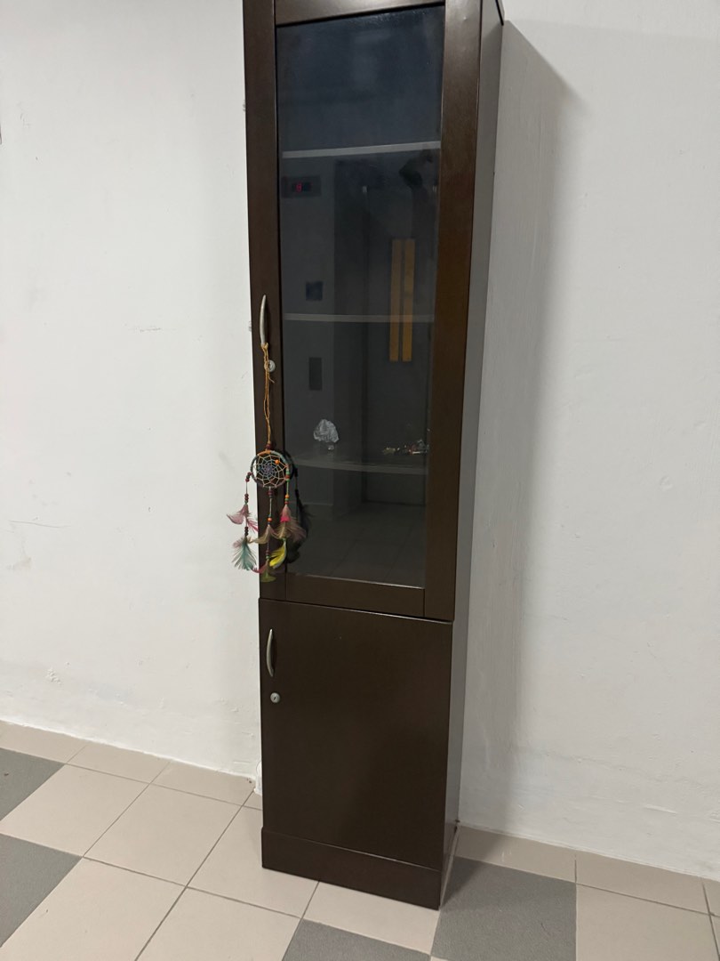 Tall Brown Display Cabinet with Storage (Preloved), Furniture & Home ...