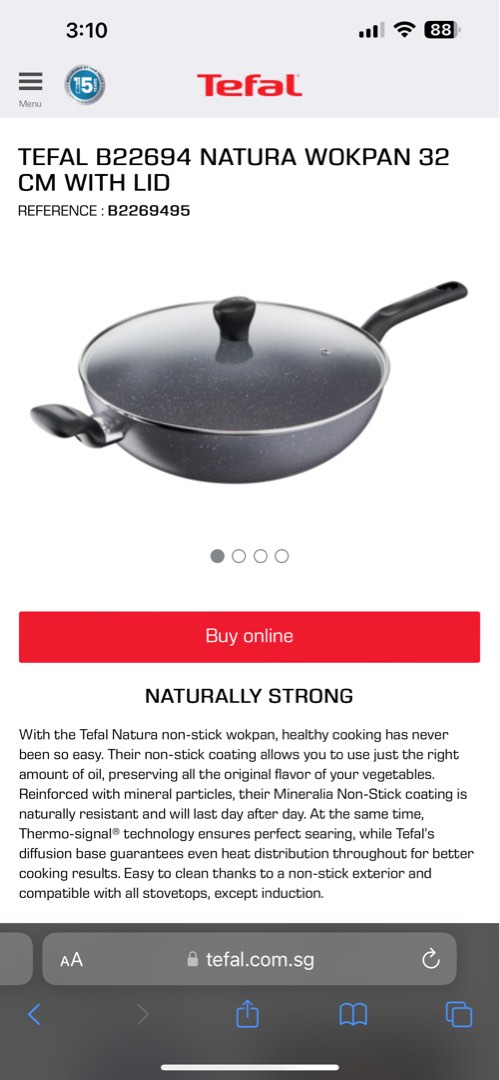 Tefal B22694 natura wokpan 32cm with lid, Furniture & Home Living, Kitchenware & Tableware ...