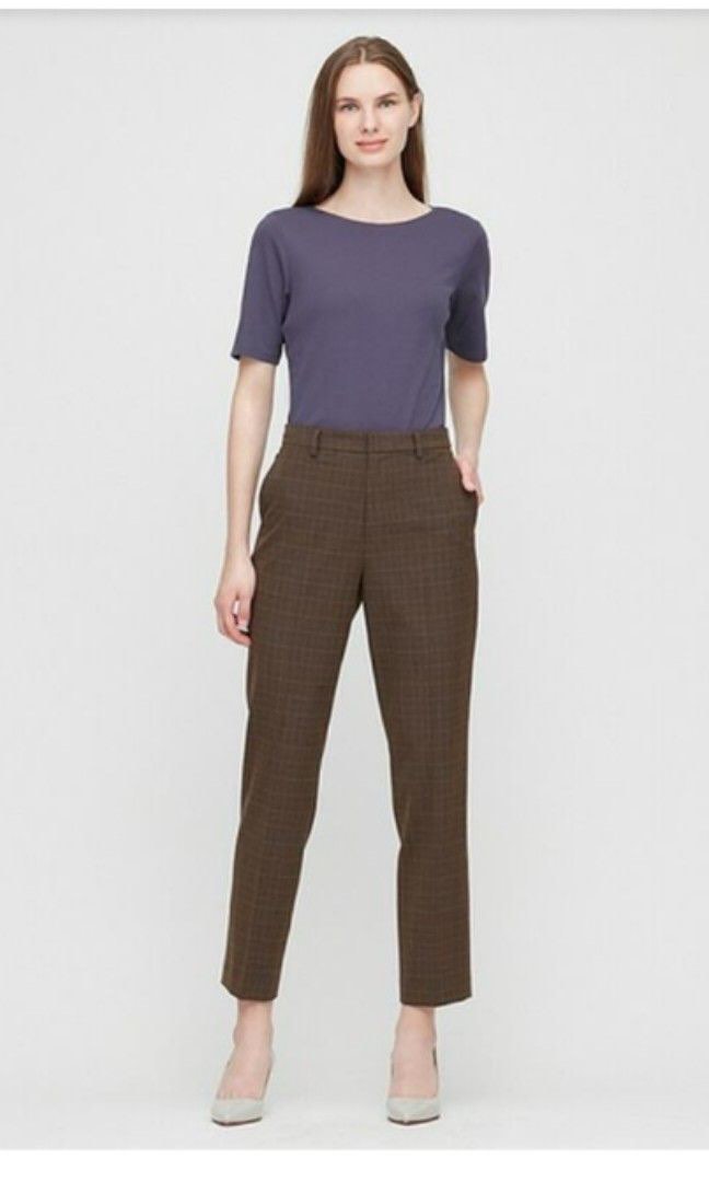 Uniqlo women check brown smart ankle length Pants, Women's Fashion ...