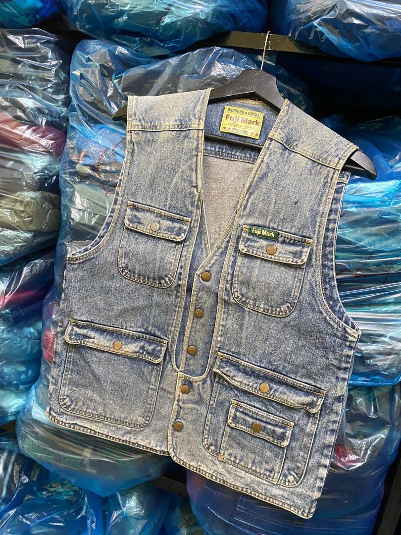 Vintage Fuji Mark Denim Utility Vest - Working & Casual Style, Men's ...