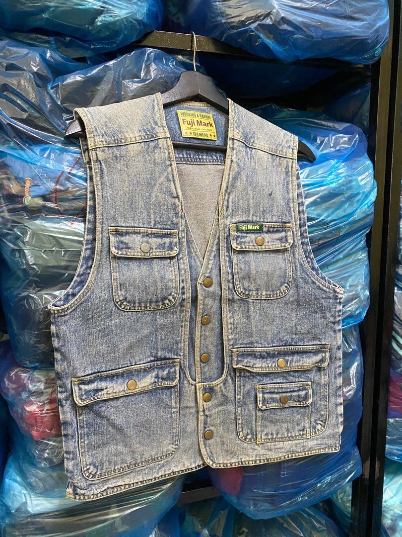 Vintage Fuji Mark Denim Utility Vest - Working & Casual Style, Men's ...