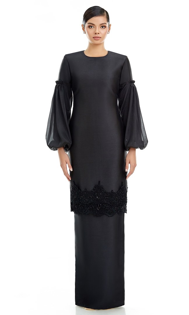 Wanzar Hermia Black Kurung, Women's Fashion, Muslimah Fashion, Baju ...