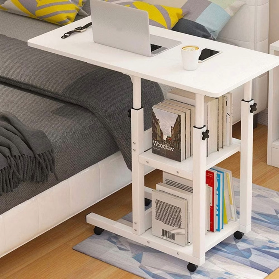 White Adjustable Bedside Table | Height Adjustable Bedroom Side Table ...