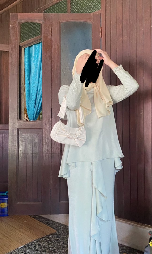 ZALIA Sage Green Baju Raya XL, Women's Fashion, Muslimah Fashion, Baju ...