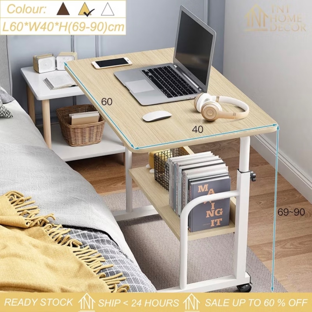 Adjustable Height Side Desk | Bedside Mobile Laptop Table | Rolling ...