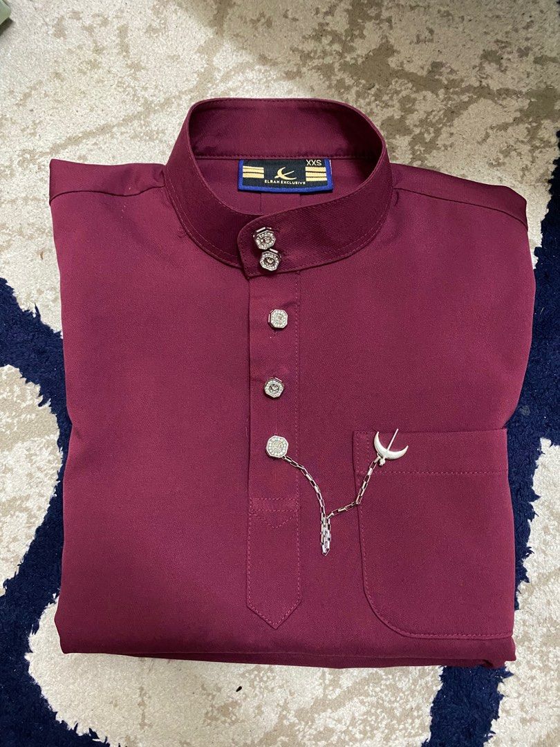 BAJU MELAYU ELRAH MAROON, Men's Fashion, Muslim Wear, Baju Melayu on ...